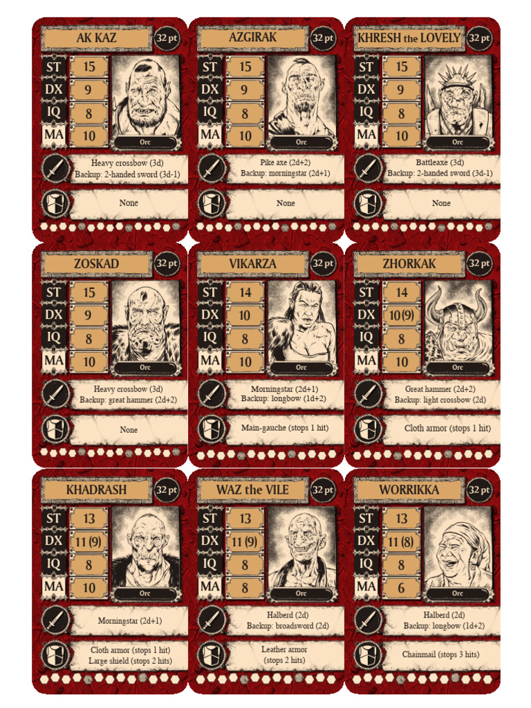 Fantasy Trip Orc Character Cards | PDF | Blade Weapons | Melee Weapons