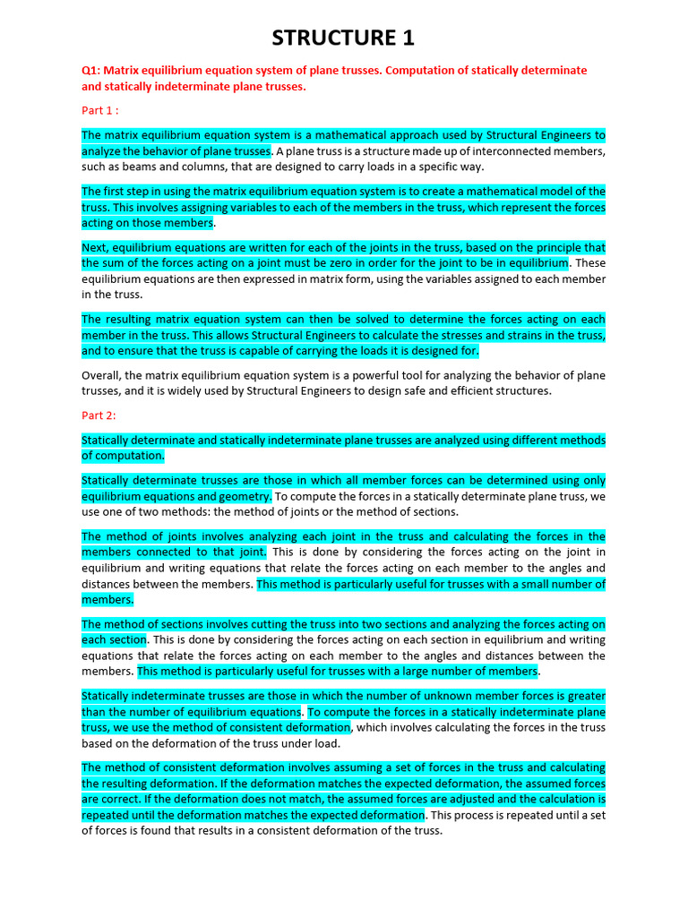 Structure 1 | PDF | Truss | Matrix (Mathematics)