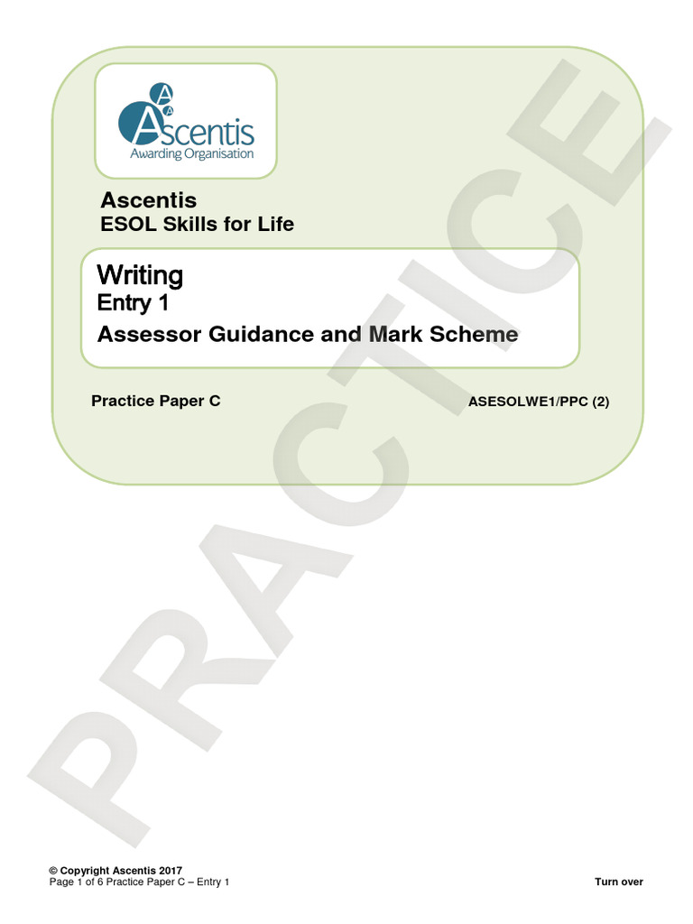 E1 ESOL Writing Assessor Guidance and Markscheme PPC | PDF | English As ...