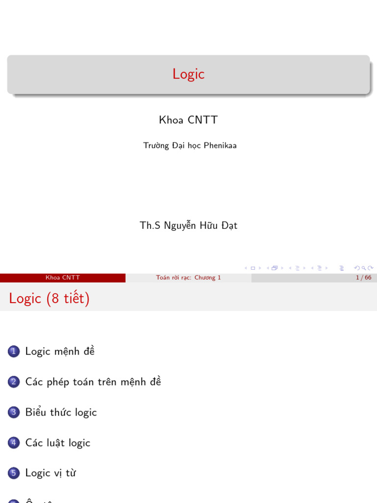 Buổi 1+2 Logic Mệnh Đề, Logic Vị Từ | PDF