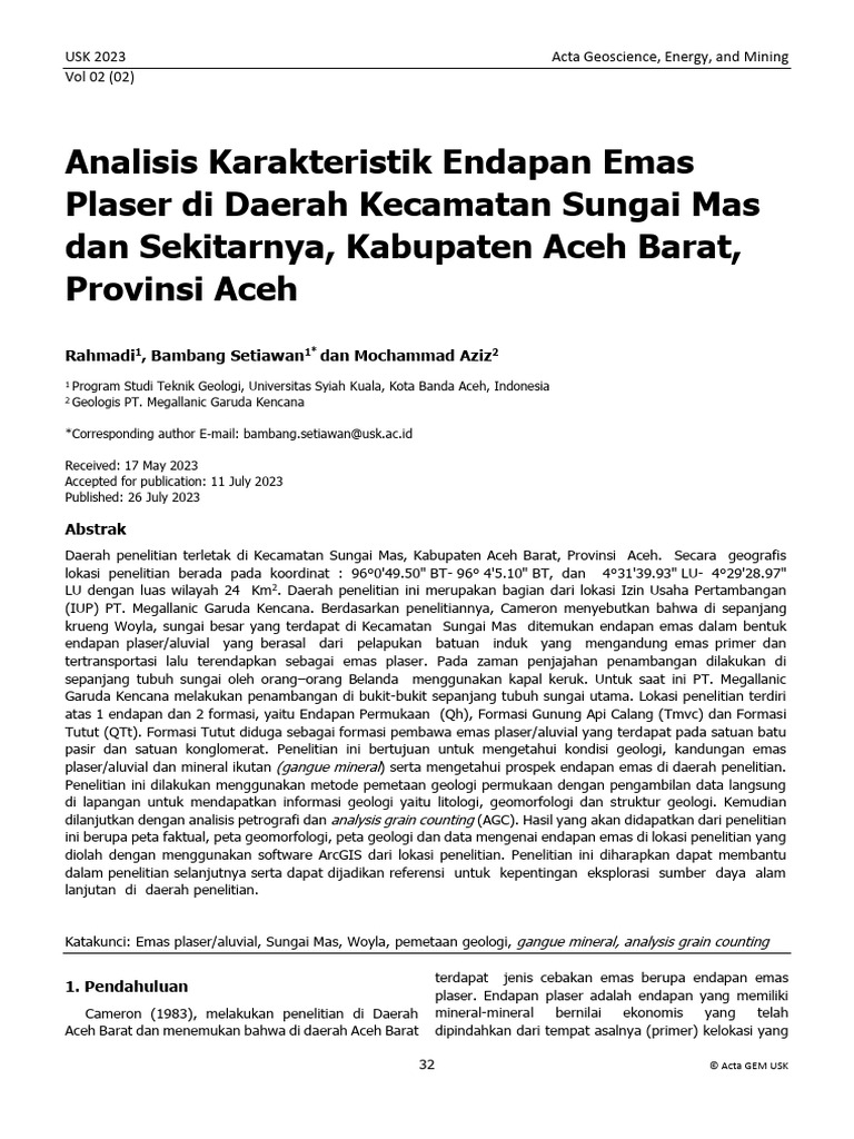 Analisis Endapan Emas Plaser Aceh | PDF | Sains & Matematika