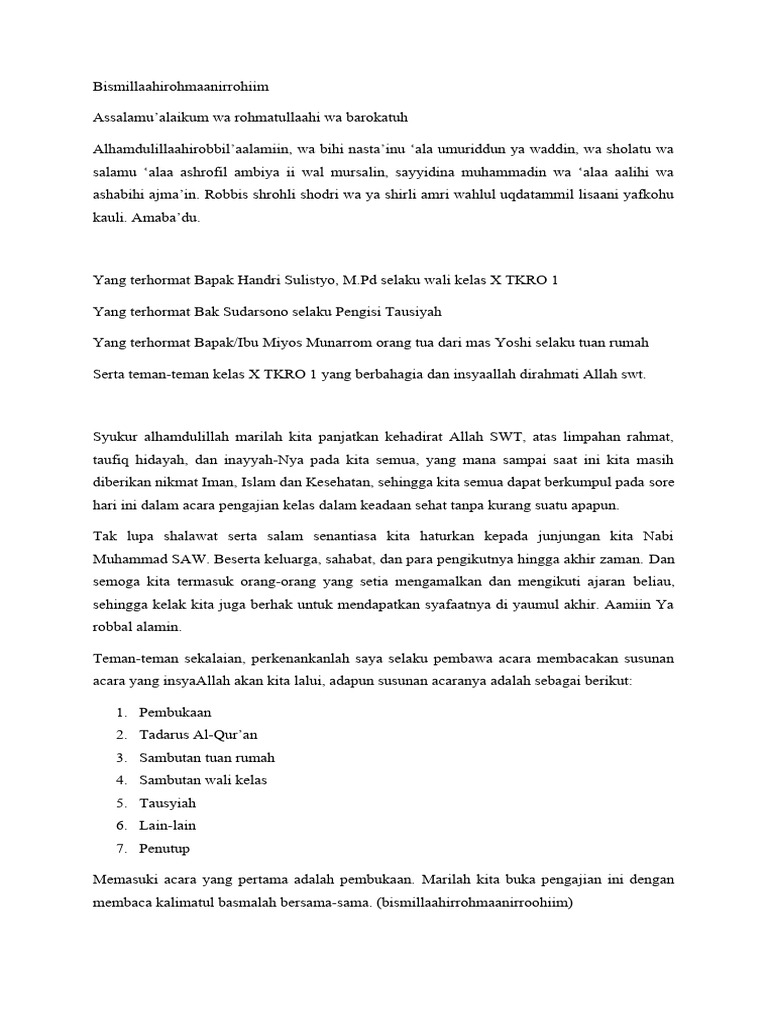 Draft MC Pengajian Kelas | PDF