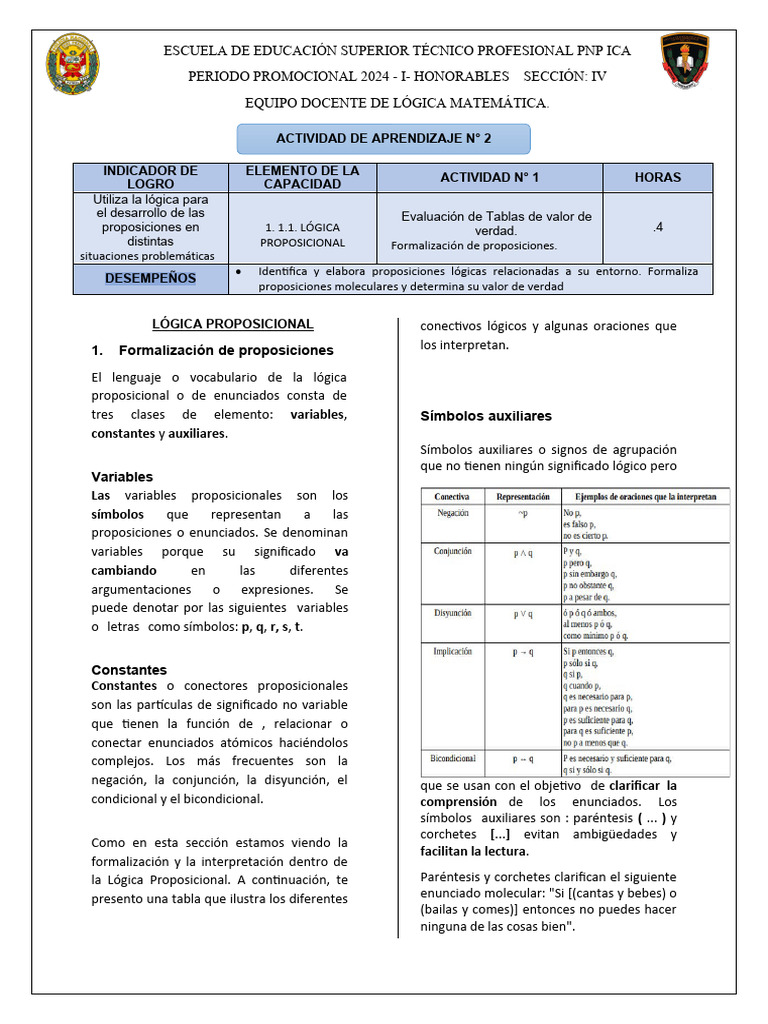 Ficha de Aprendizaje #02 Logica | PDF | Proposición | Lógica