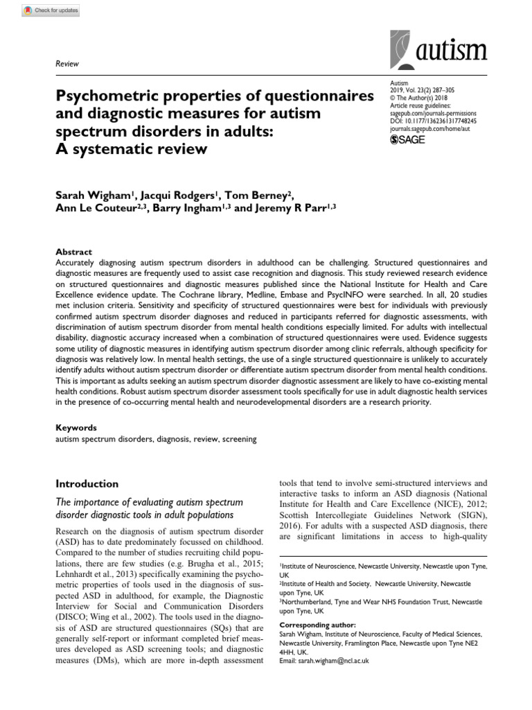 Wigham 2018 Psychometric-Properties-Of-Questionnaires-And-Diagnostic ...