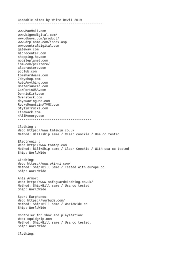 Cardable Sites With Method @white - D3ViL | PDF | Http Cookie