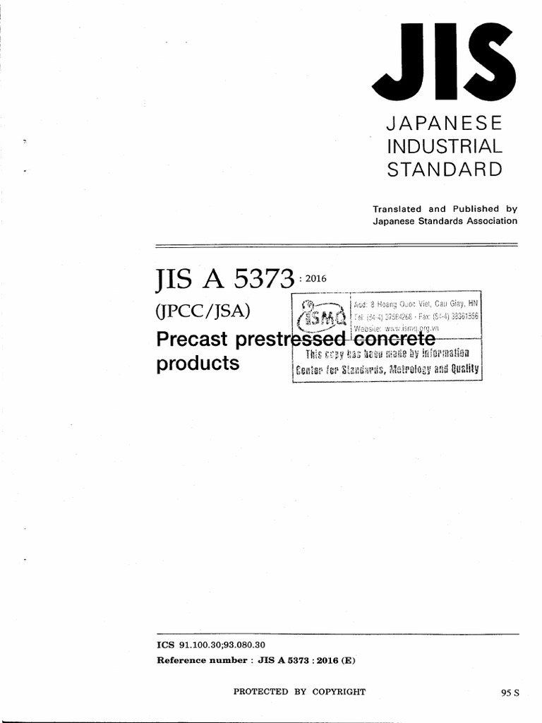 JIS a 5373 2016 Coc Be Tong Ly Tam Du Ung Luc | PDF