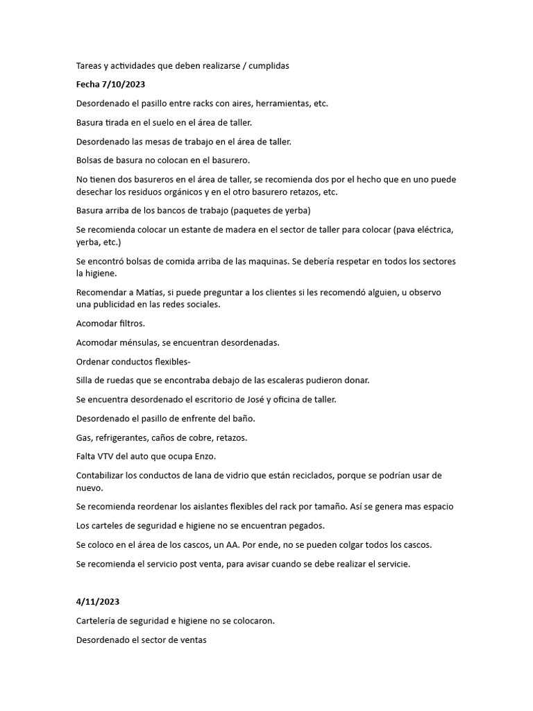 Tareas y actividades que deben realizarse | PDF | Vertedero | Residuos Tareas y actividades que deben realizarse | PDF | Vertedero | Residuos