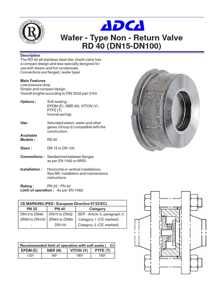 Adca Valvula Axial Cheque RD 40 (DN 15-100) | PDF | Valve | Gases