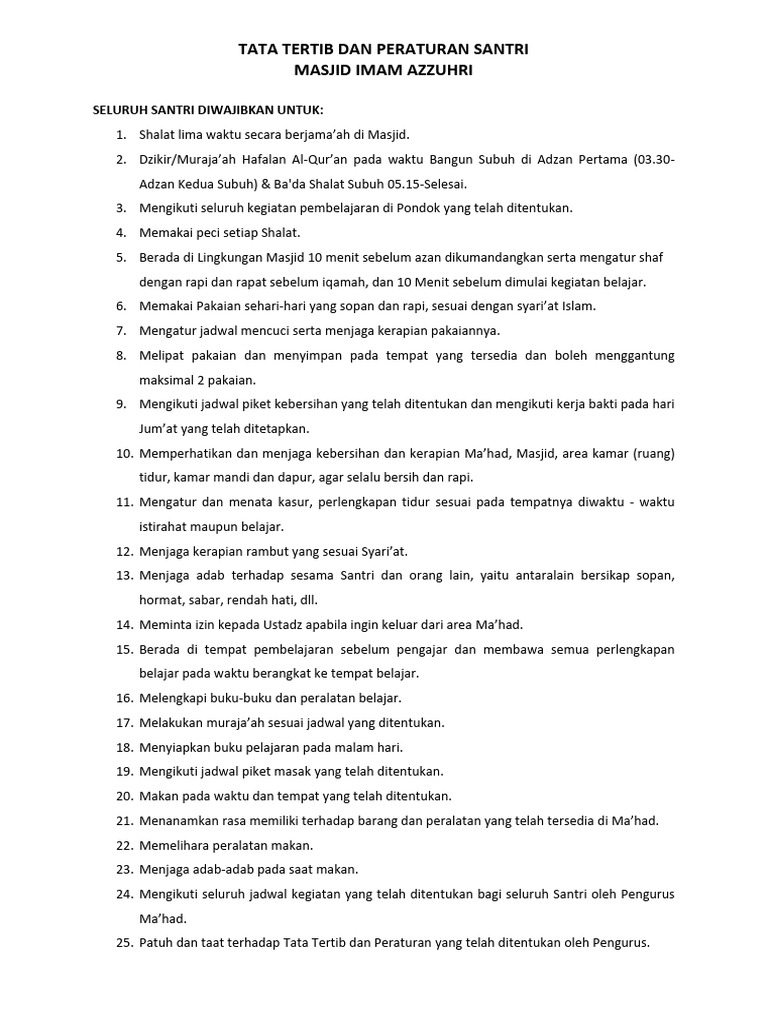 TATA TERTIB SANTRI (Terbaru) | PDF TATA TERTIB SANTRI (Terbaru) | PDF