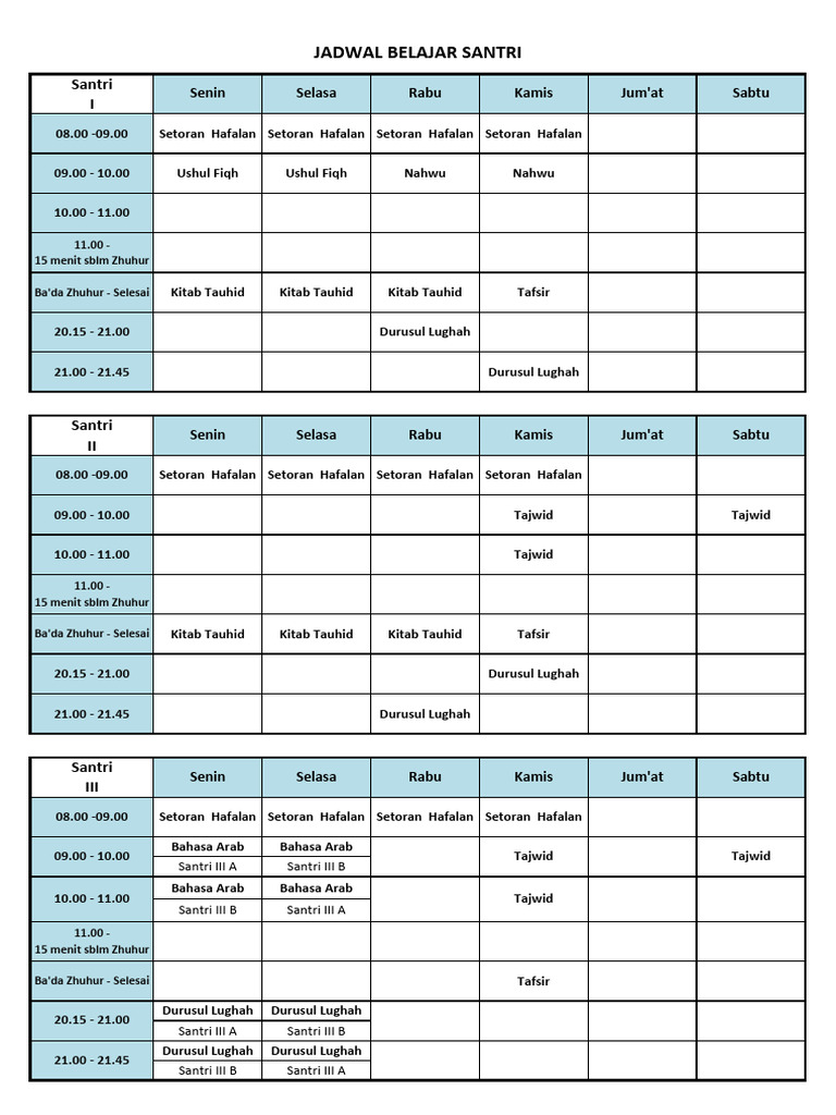 Jadwal Belajar Santri 1446 H Pdf