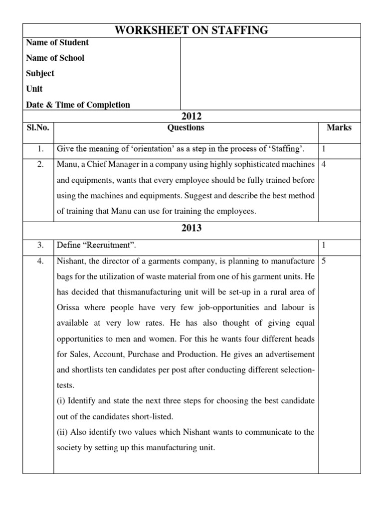 Staffing Worksheet | PDF | Recruitment | Human Resources