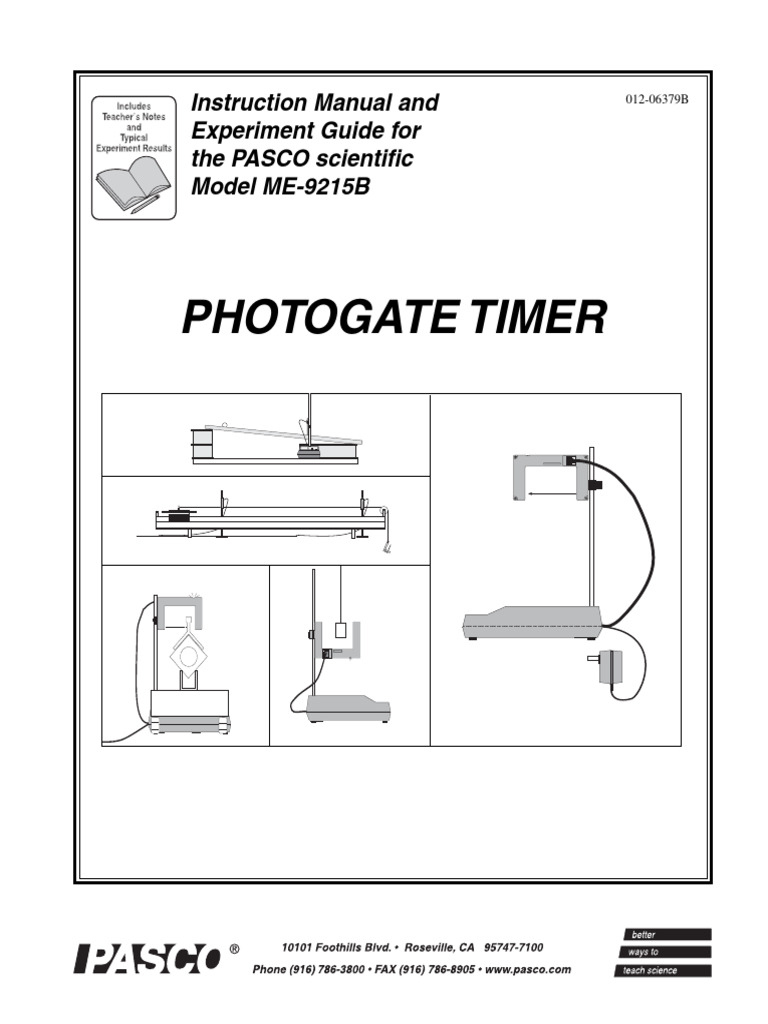 PASCO ME-9215B Photogate Timer Guide | PDF | Force | Acceleration