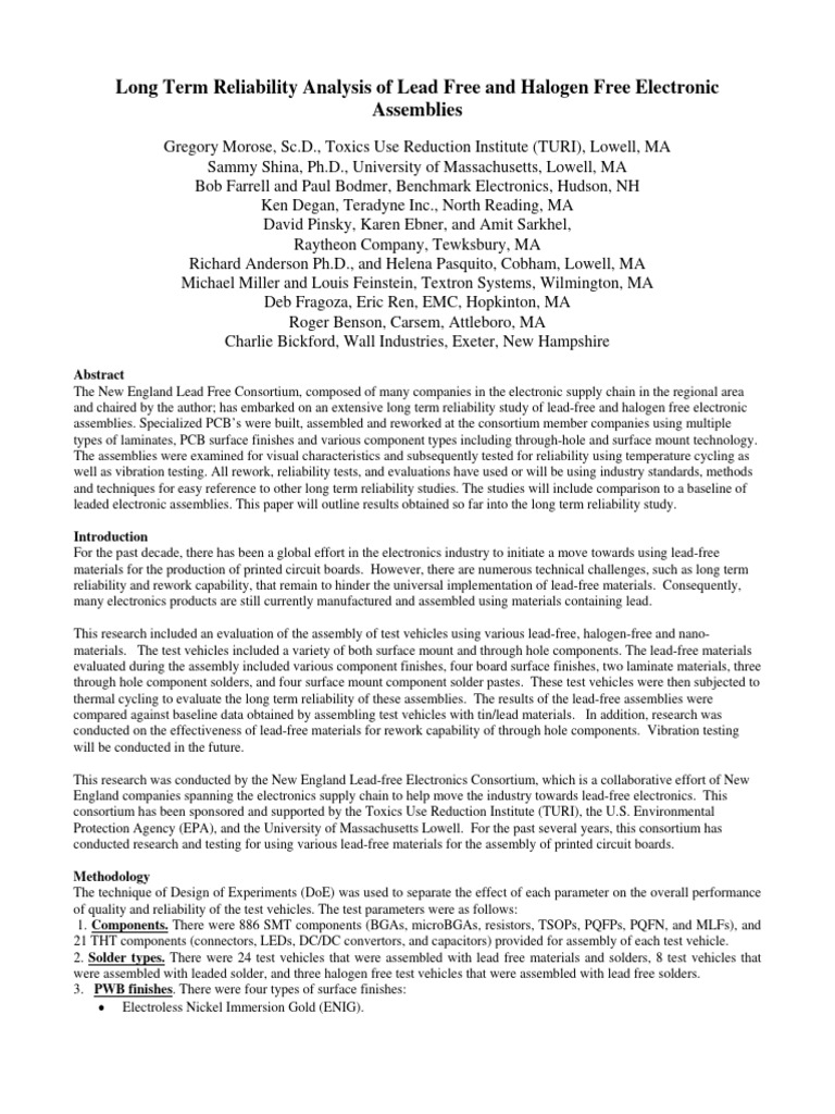 Long Term Reliability Analysis of Lead Free and Halogen Free Electronic ...