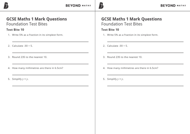 GCSE Maths 1 Mark Questions - Foundation Test Bite 10 | PDF | Language ...