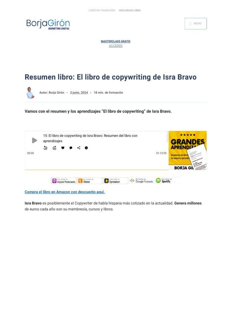 Resumen Libro - El Libro de Copywriting de Isra Bravo - Borja Girón | PDF | Amor | Temor