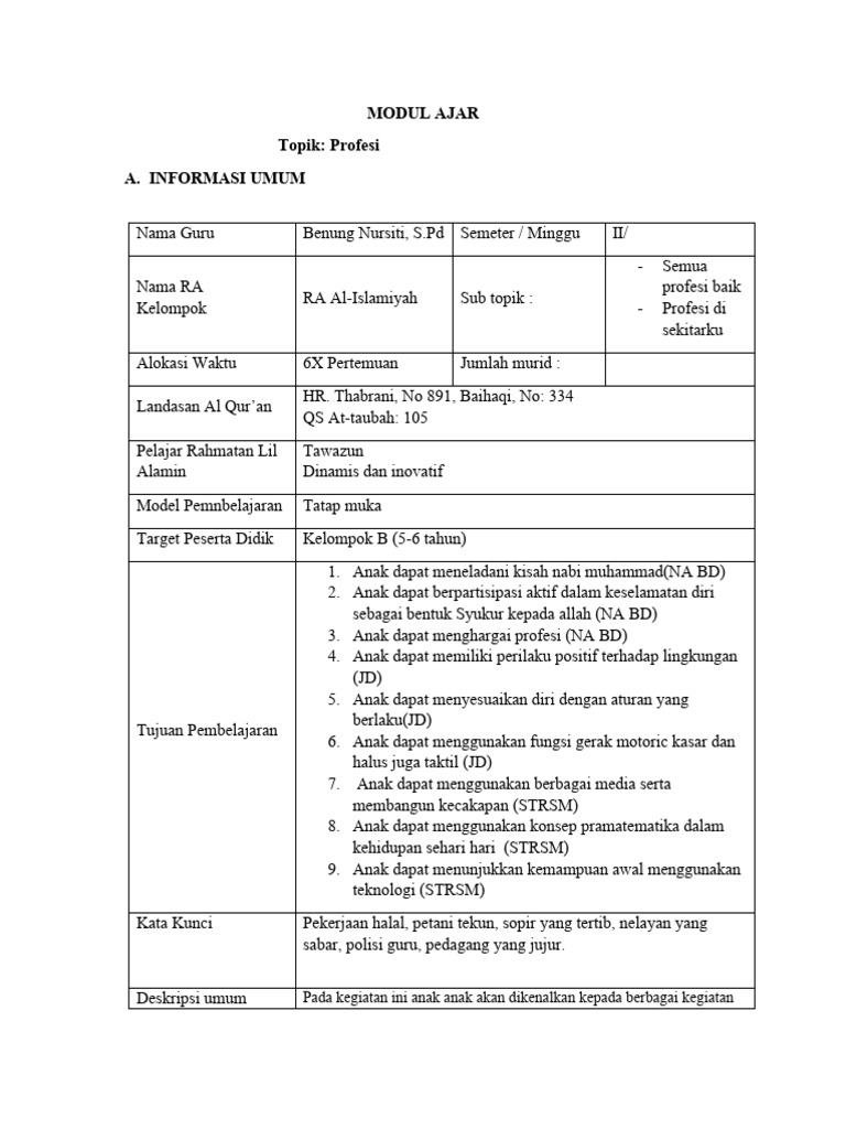 Modul Ajar Profesi untuk Anak Usia Dini | PDF