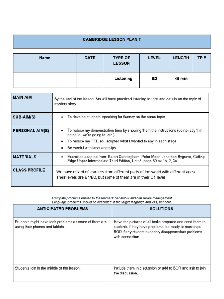 CELTA Lesson Plan: Listening | PDF | Perfect (Grammar) | Human ...