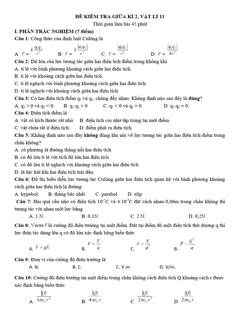 ĐỀ KIỂM TRA GIỮA KÌ 2 VL11 | PDF