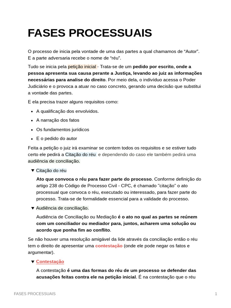 Fases do Processo Judicial Explicadas | PDF | Réu | Citação (jurídico)