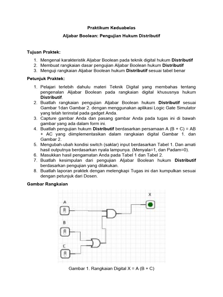 Pengujian Hukum Distributif Aljabar Boolean | PDF | Metode & Bahan Ajar