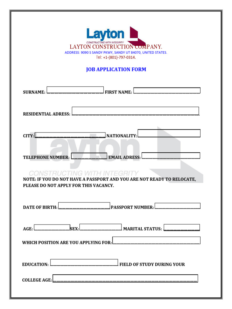 Layton Application Form and Interview | PDF