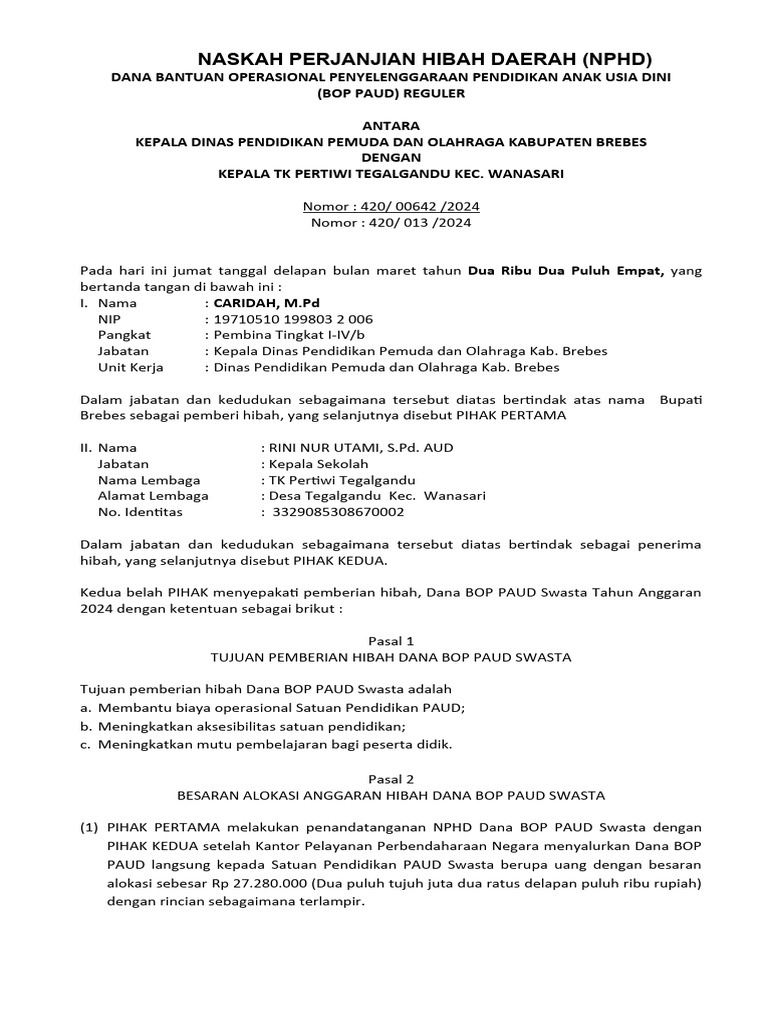 NPHD & Lampiran Bop Reguler | PDF