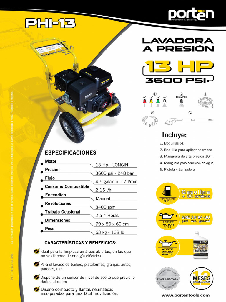 Ficha Tecnica Hidrolavadora Porten | PDF