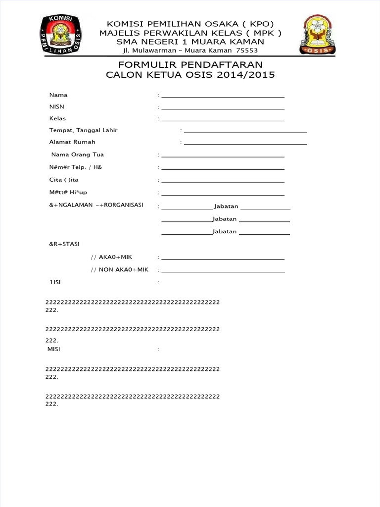 pdf-contoh-formulir-pendaftaran-ketua-osis | PDF pdf-contoh-formulir-pendaftaran-ketua-osis | PDF