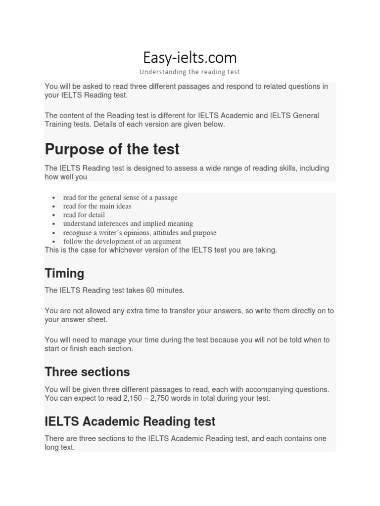 Understanding The Reading Test | PDF | International English Language ...