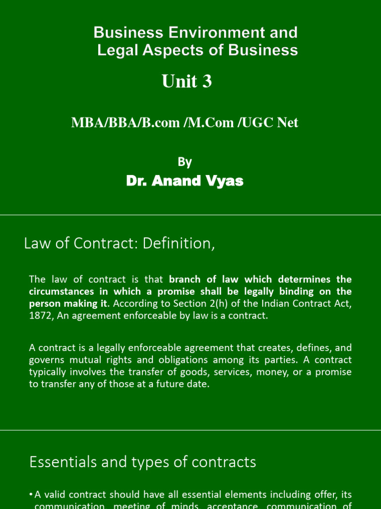 Unit 3 BE Complete | PDF | Consideration | Offer And Acceptance
