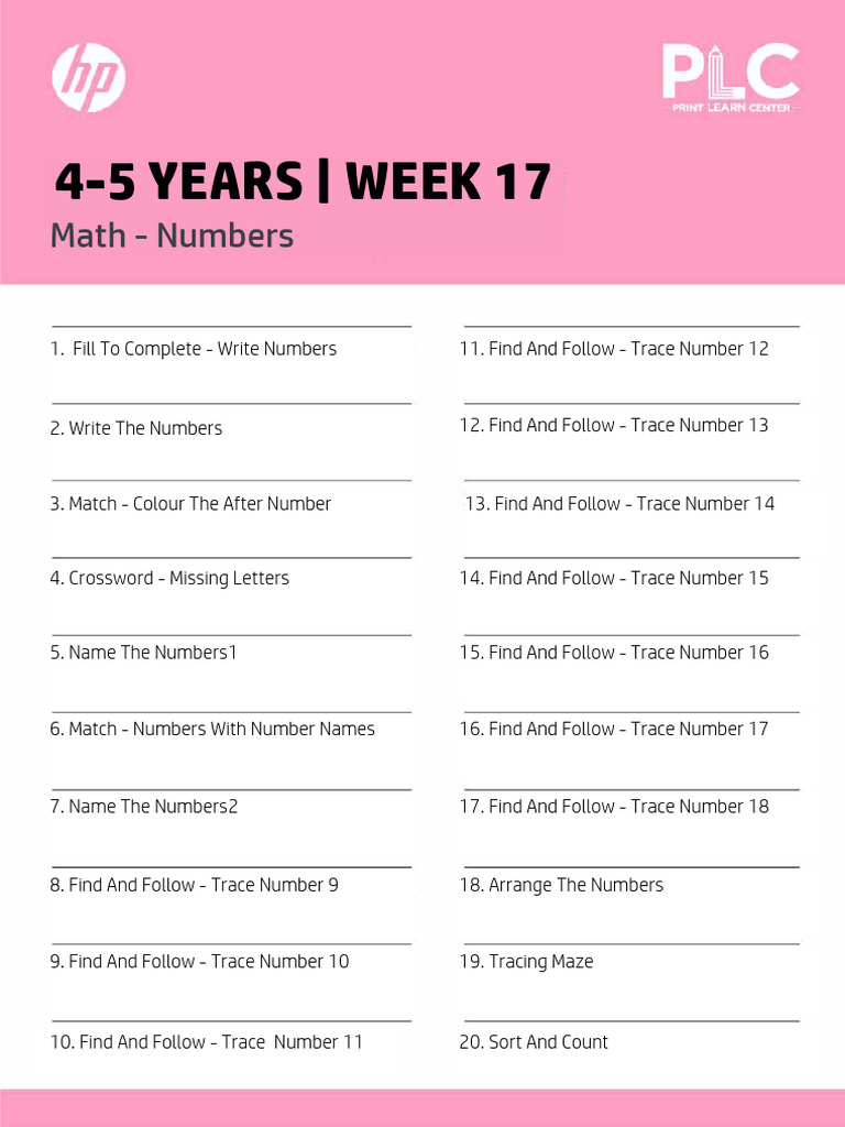 4-5 Years - Week 17: Math - Numbers | PDF