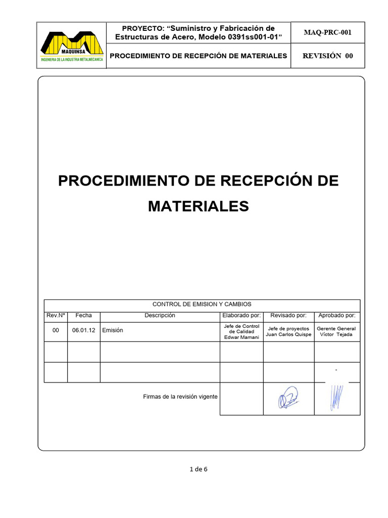 Recepción de Materiales de Acero | PDF