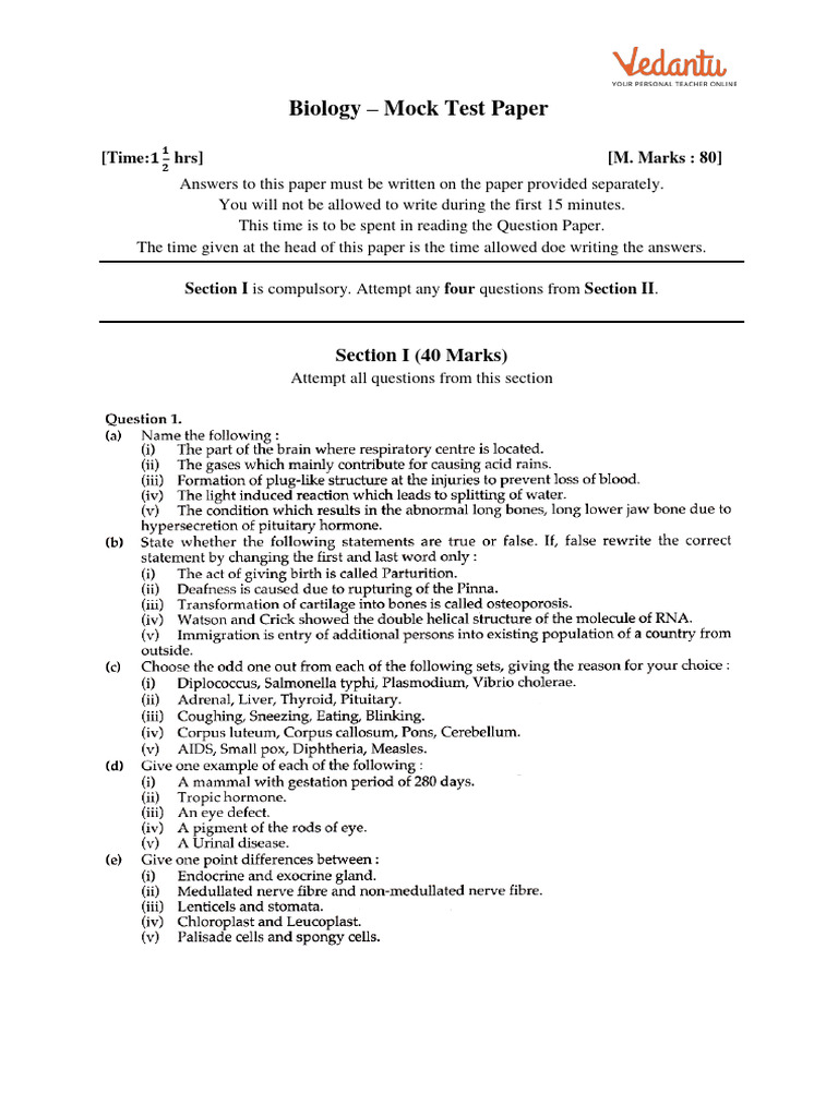 Biology Mock Paper1729 | PDF