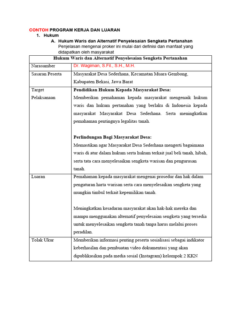 Contoh Program Kerja Dan Luaran | PDF
