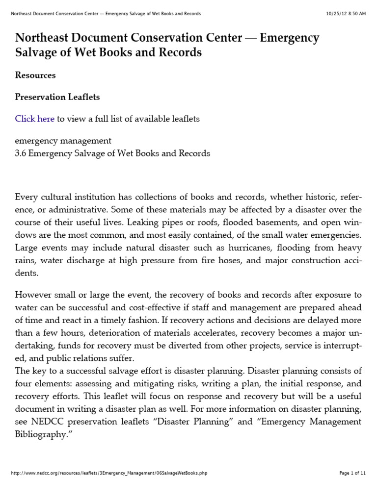 Northeast Document Conservation Center - Emergency Salvage of Wet Books ...