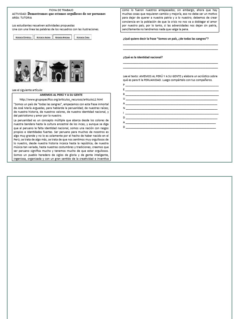 Tutoria-Ficha - Orgullosos de Ser Perueanos | PDF | Perú | Amor
