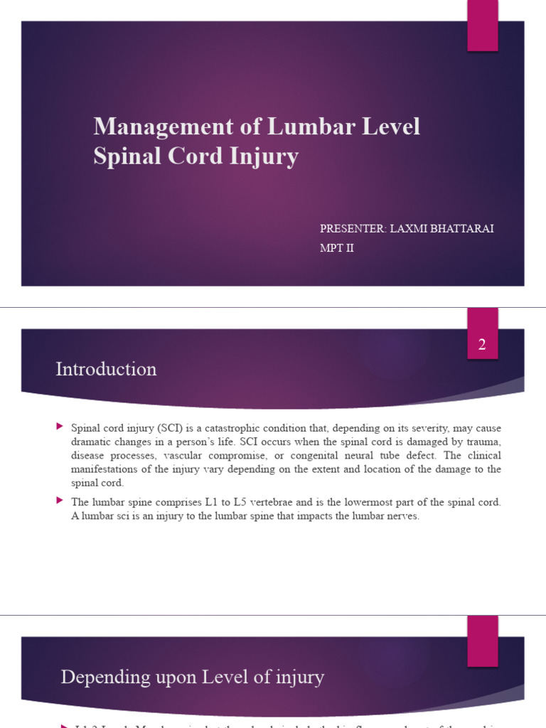 Management of Lumbar Level Spinal Cord Injury Seminar | PDF | Strength Training | Anatomical ...