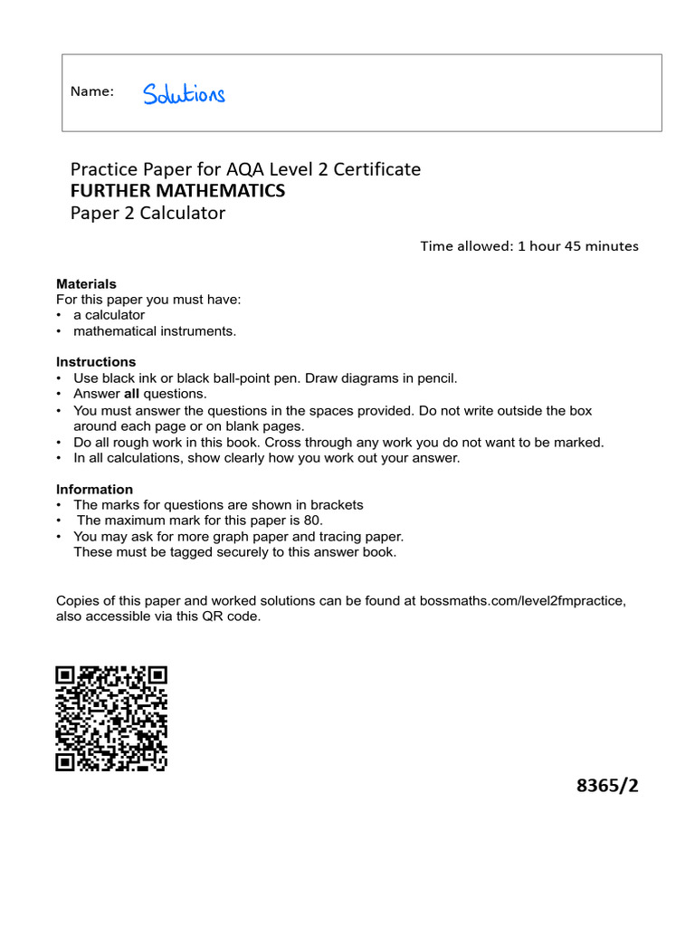 AQA Level 2 Further Maths Practice | PDF | Mathematics | Applied Mathematics
