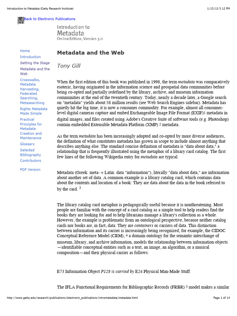 Introduction To Metadata (Getty Research Institute) | PDF | Metadata | World Wide Web