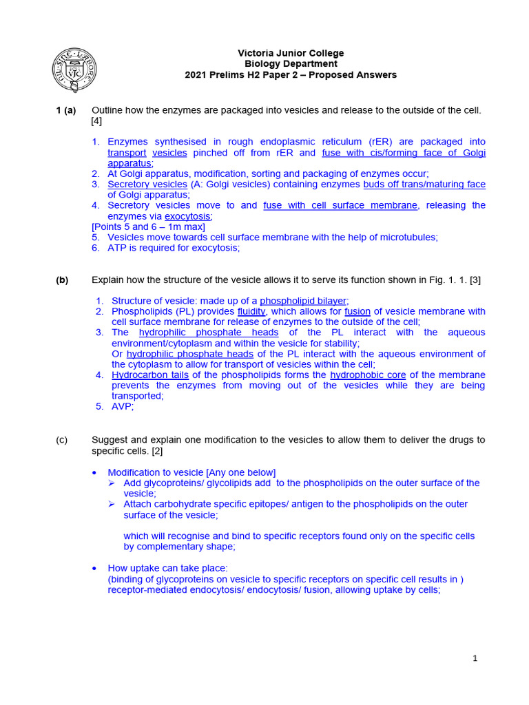 2021 H2 Bio 9744 P2 Answers | PDF | Operon | Antibody