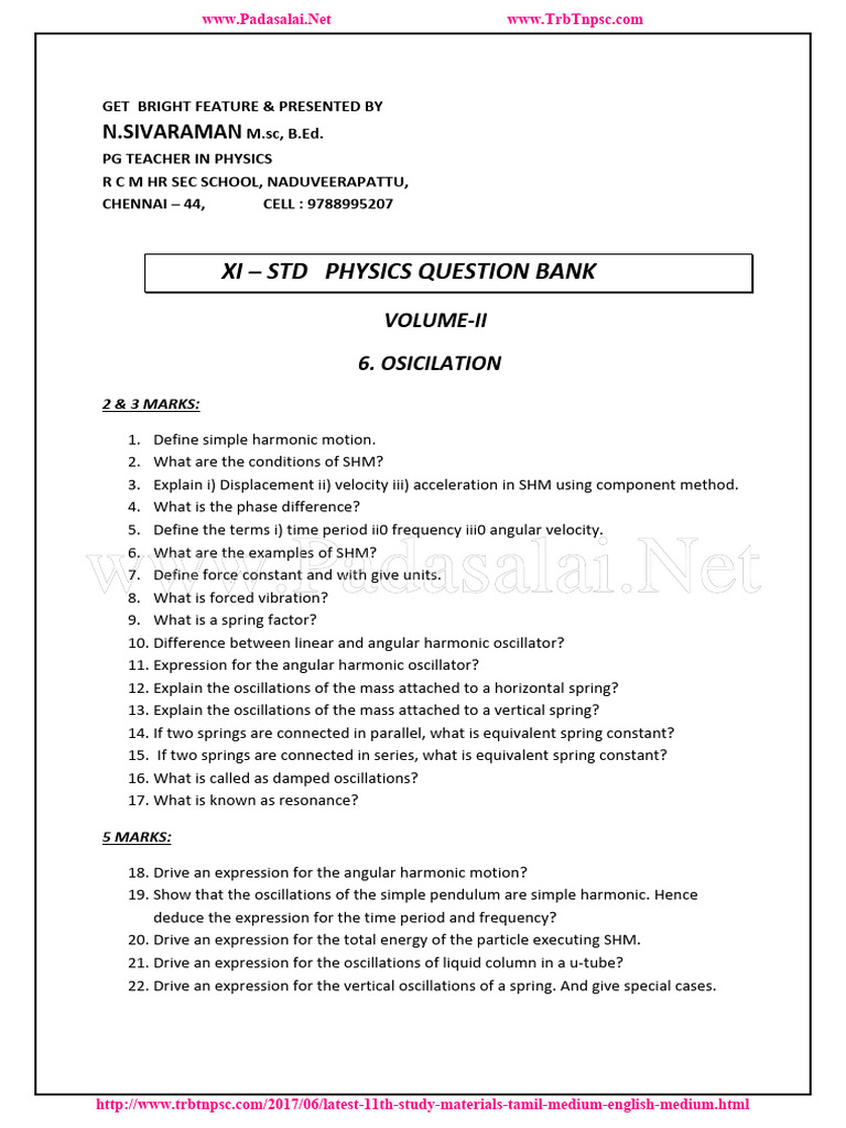 11th Physics Question Bank | PDF | Waves | Magnetism