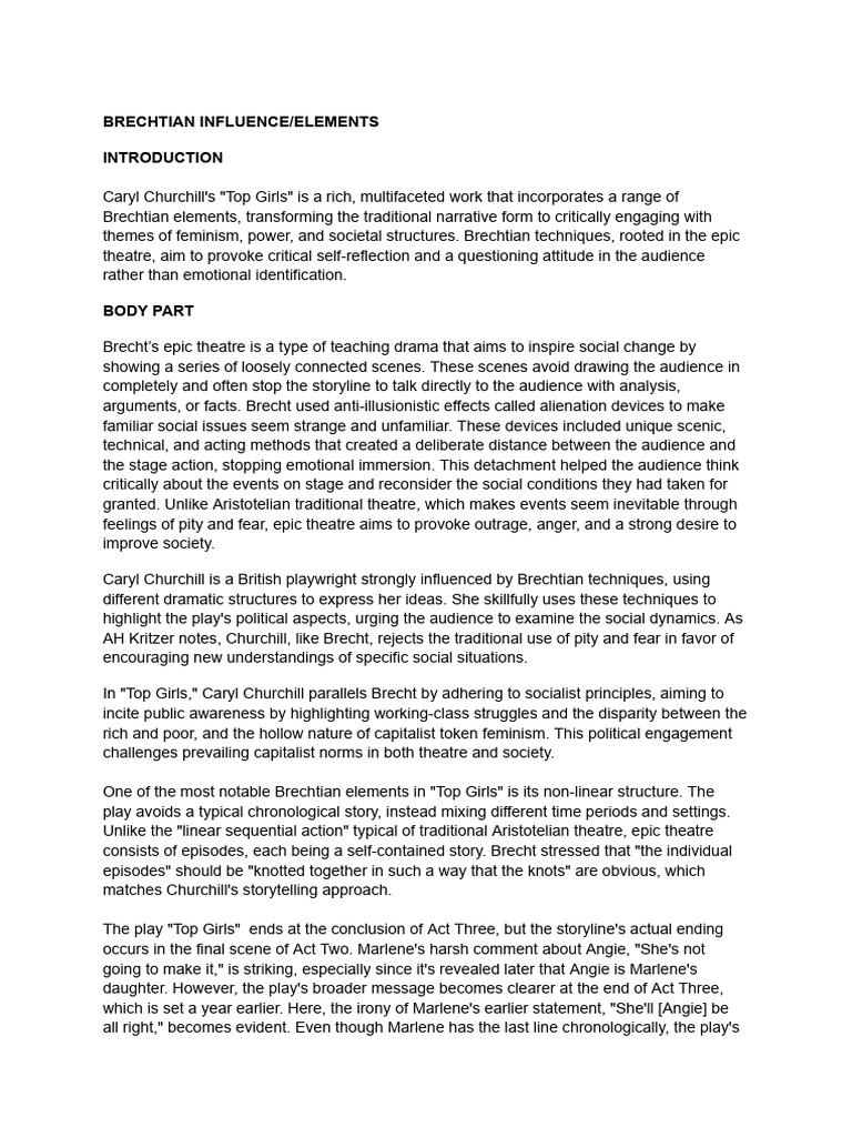 TOP GIRLS_BRECHTIAN INFLUENCE_ELEMENTS | PDF