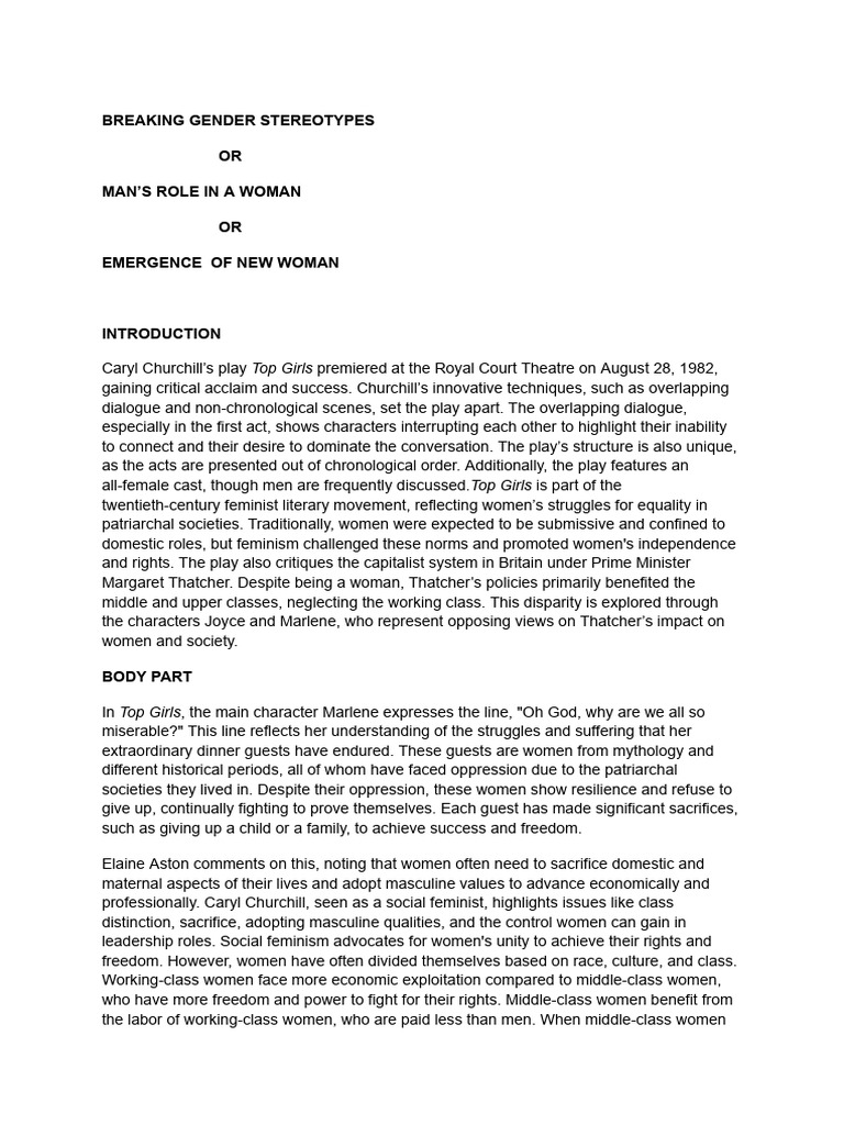 Breaking Gender Norms in Top Girls | PDF | Feminism | Gender Studies