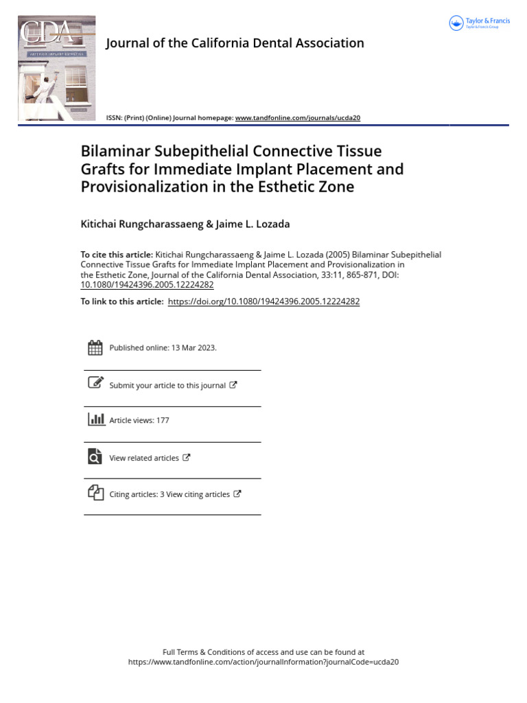 Bilaminar Subepithelial Connective Tissue Grafts For Immediate Implant Placement and ...