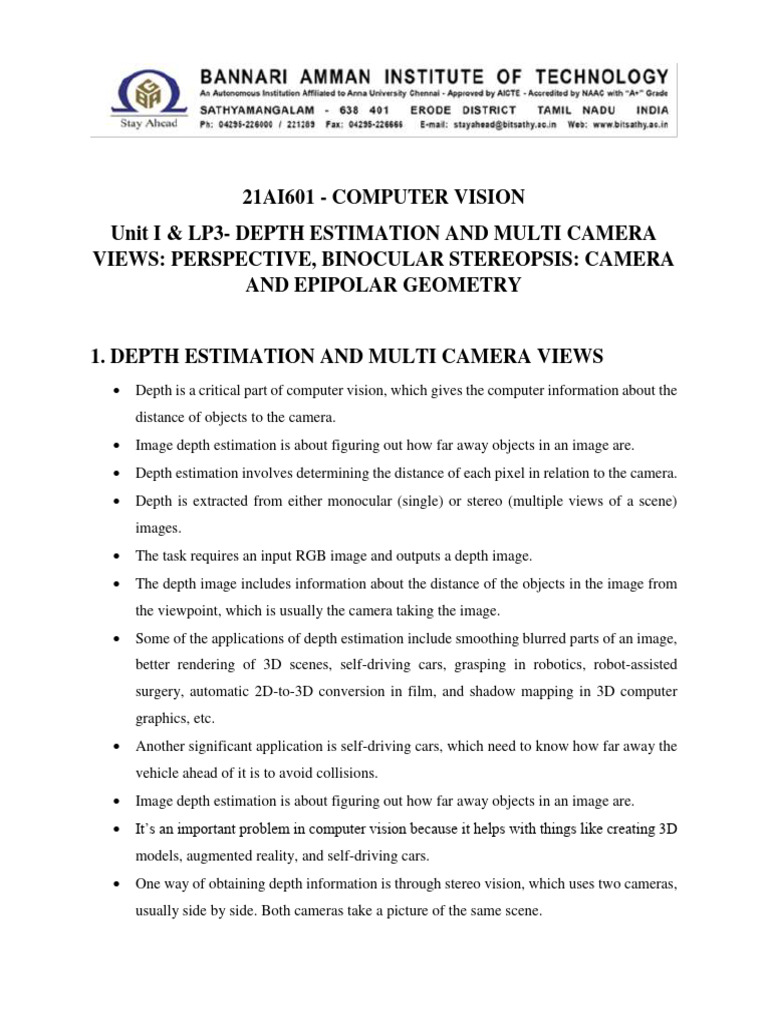 computer vision | PDF | Computer Vision | Stereoscopy