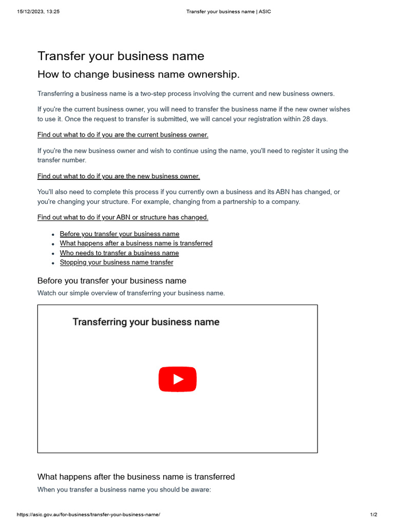 Transfer Your Business Name Process | PDF
