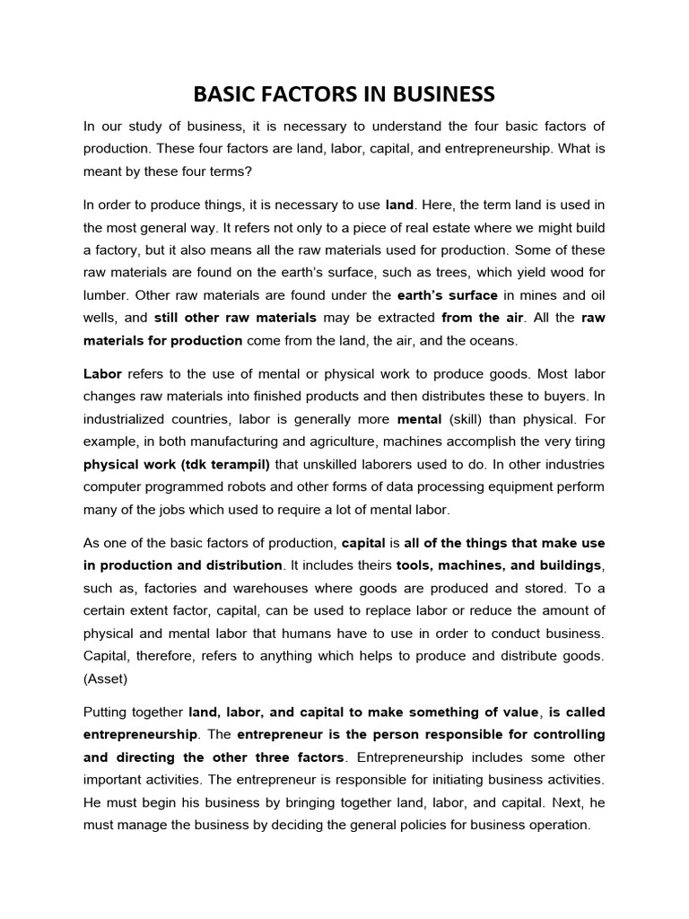 BASIC FACTORS IN BUSINESS | Download Free PDF | Credit | Finance ...