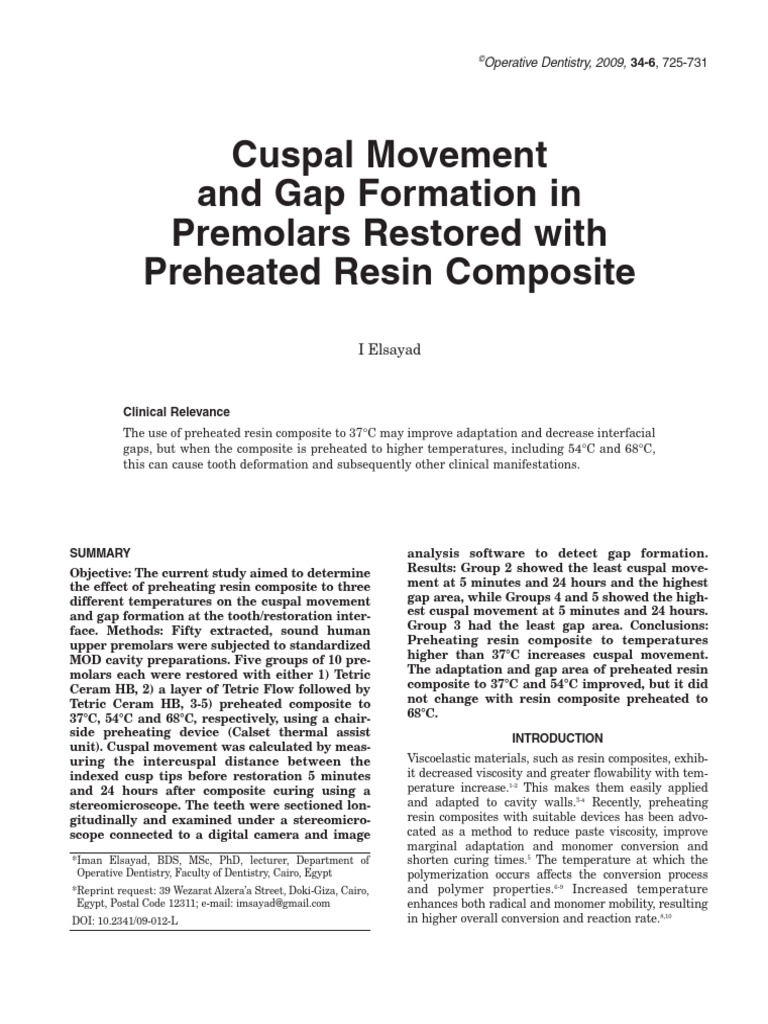 2009 Cuspal Movement and Gap Formation in Premolars Restored With ...
