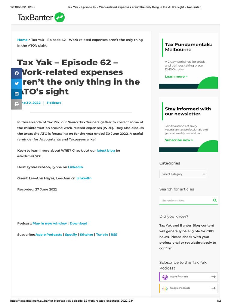 Tax Yak - Episode 62 - Work-Related Expenses Aren't The Only Thing in The ATO's Sight ...