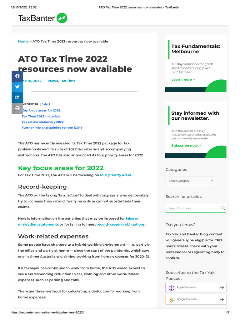 ATO Tax Time 2022 Resources Now Available - TaxBanter | PDF | Corporate ...
